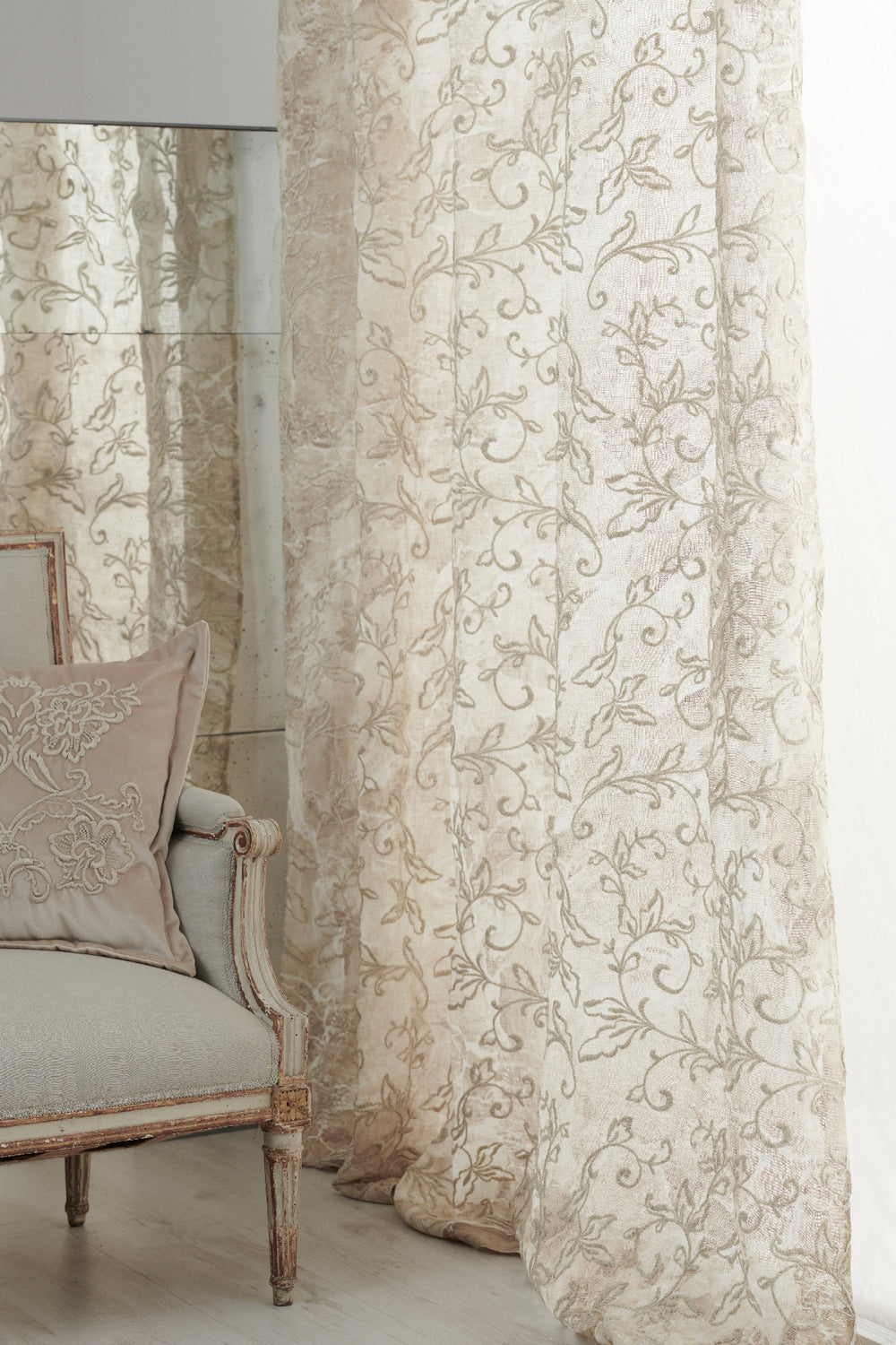Dune Merveille Marmorino Linen Curtain with Allover Embroidery - Mastro ...